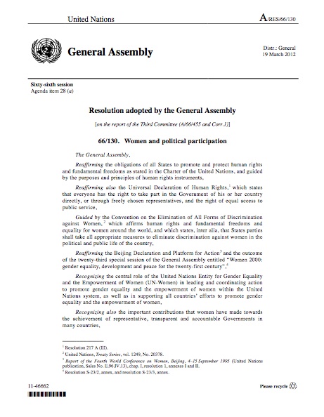 UN General Assembly Resolution on Women’s Political Participation (2011 ...